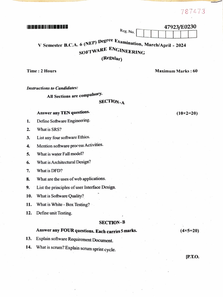 BCA 1st Sem Software Engineering Exam | PDF