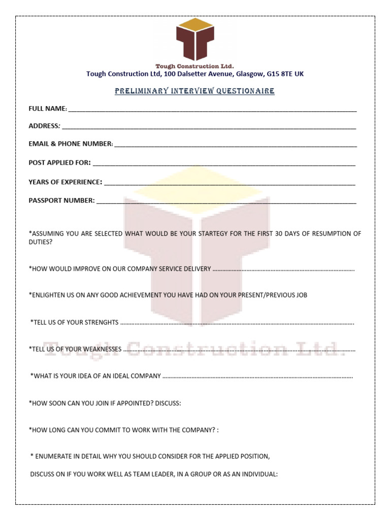 Construction Job Interview Questionnaire | PDF | Criminal Record | Justice