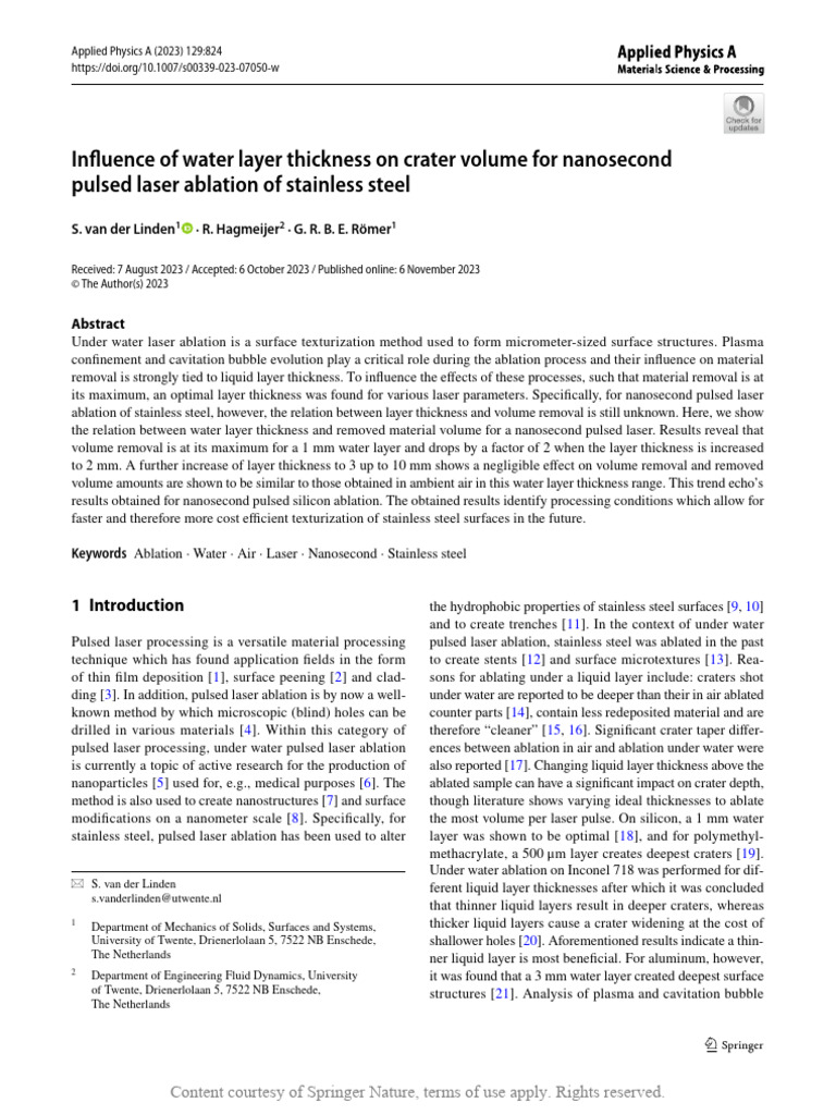 Influence of Water Layer Thickness On Crater Volum | PDF | Confocal ...