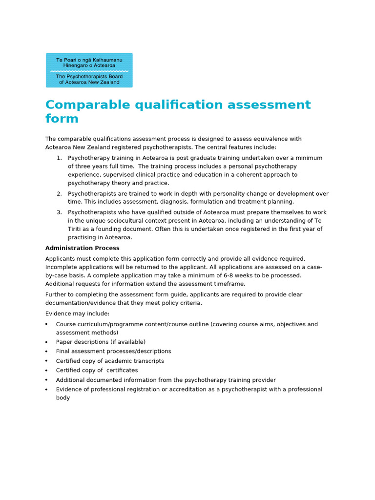 Comparable Qualification Assessment Form | PDF | Psychotherapy | Psychology