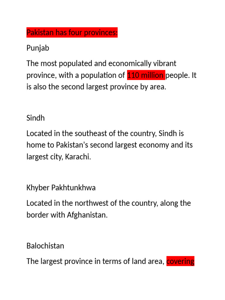 Pakistan's Four Provinces Overview | PDF