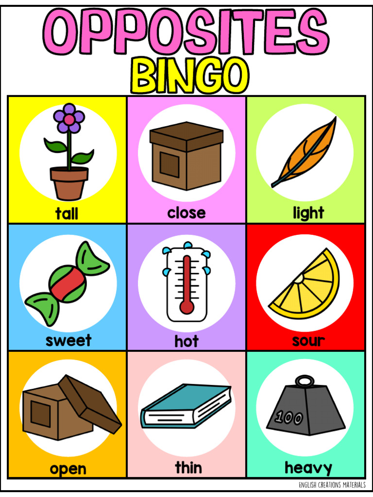 BingoOPPOSITES EnglishCreationsMaterials | PDF