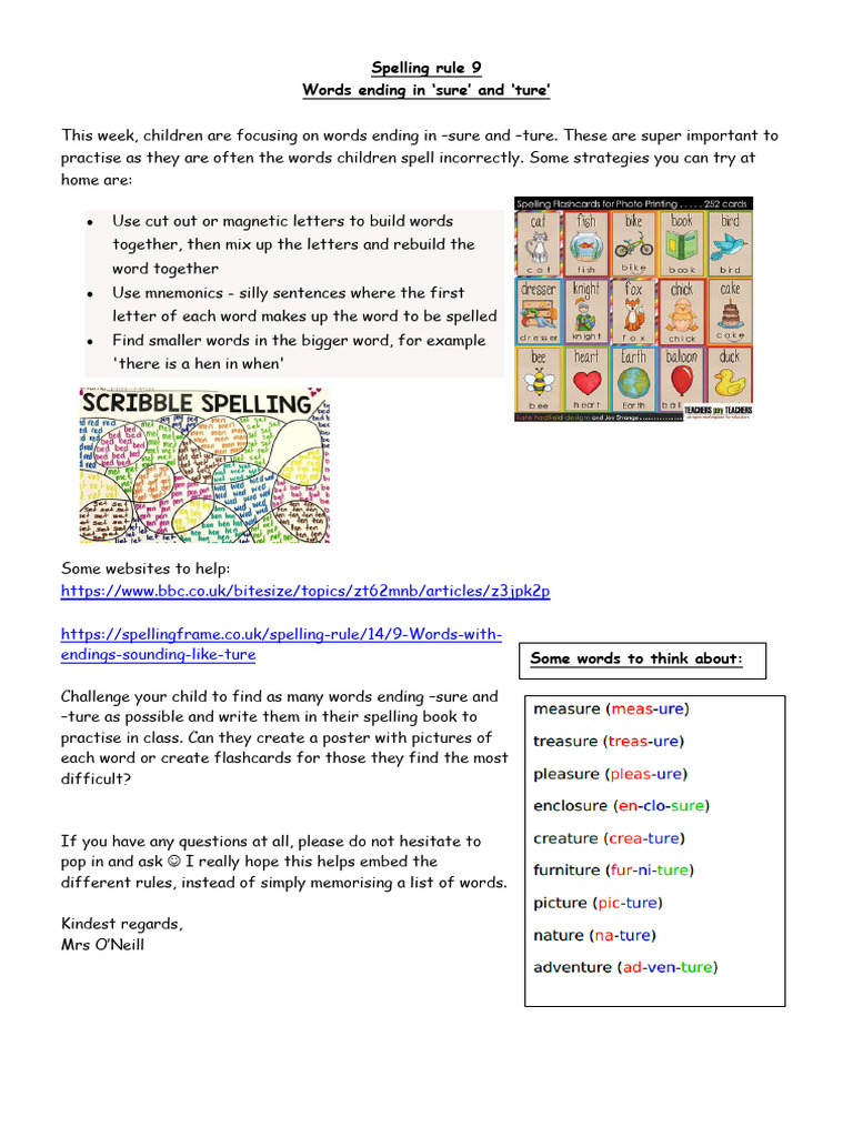 Words Ending in -sure and -ture | PDF