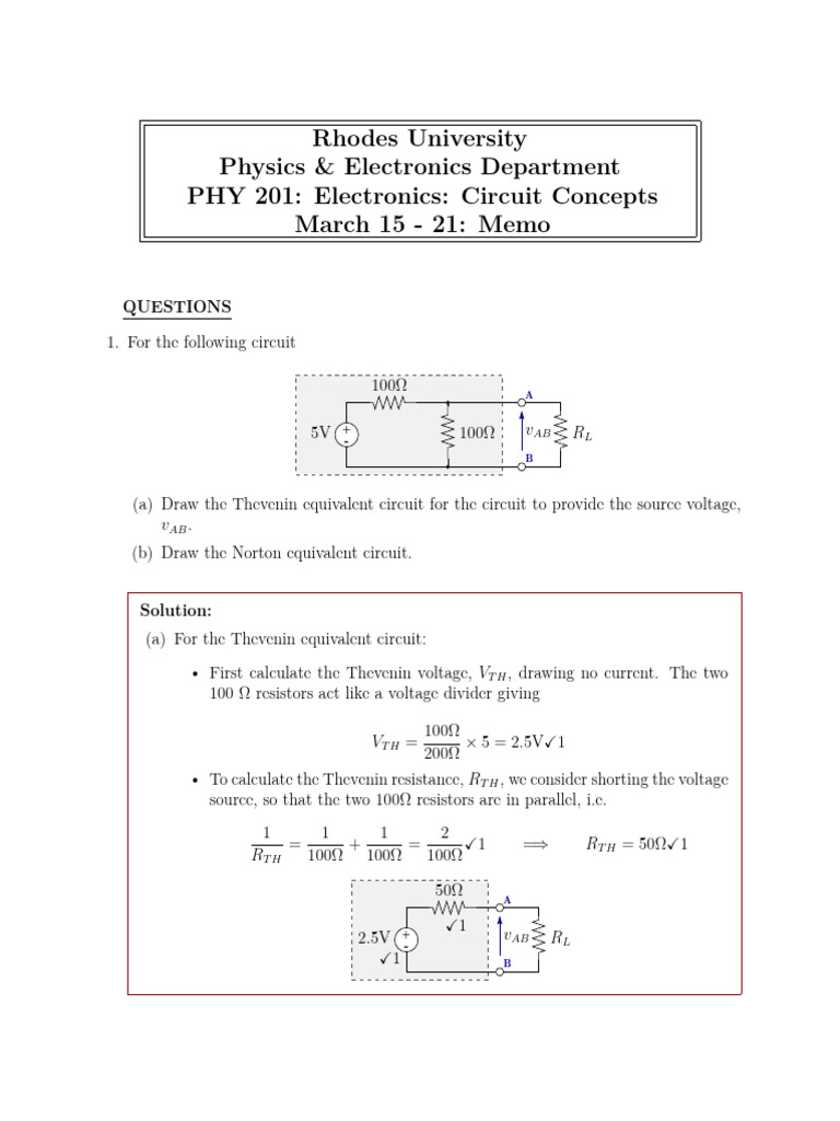 Circuit Concepts Solution | PDF | Electrical Network | Physical Quantities