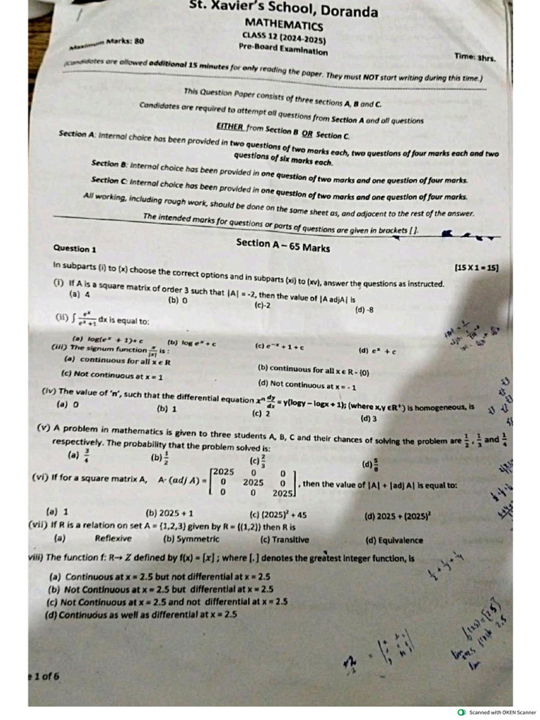 Maths - Prelims - St. Xavier's School | PDF