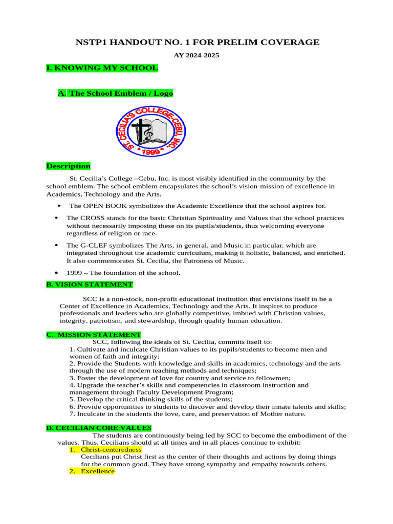 NSTP1 Handout No. 1 For Prelim Ay 2024 2025 | PDF