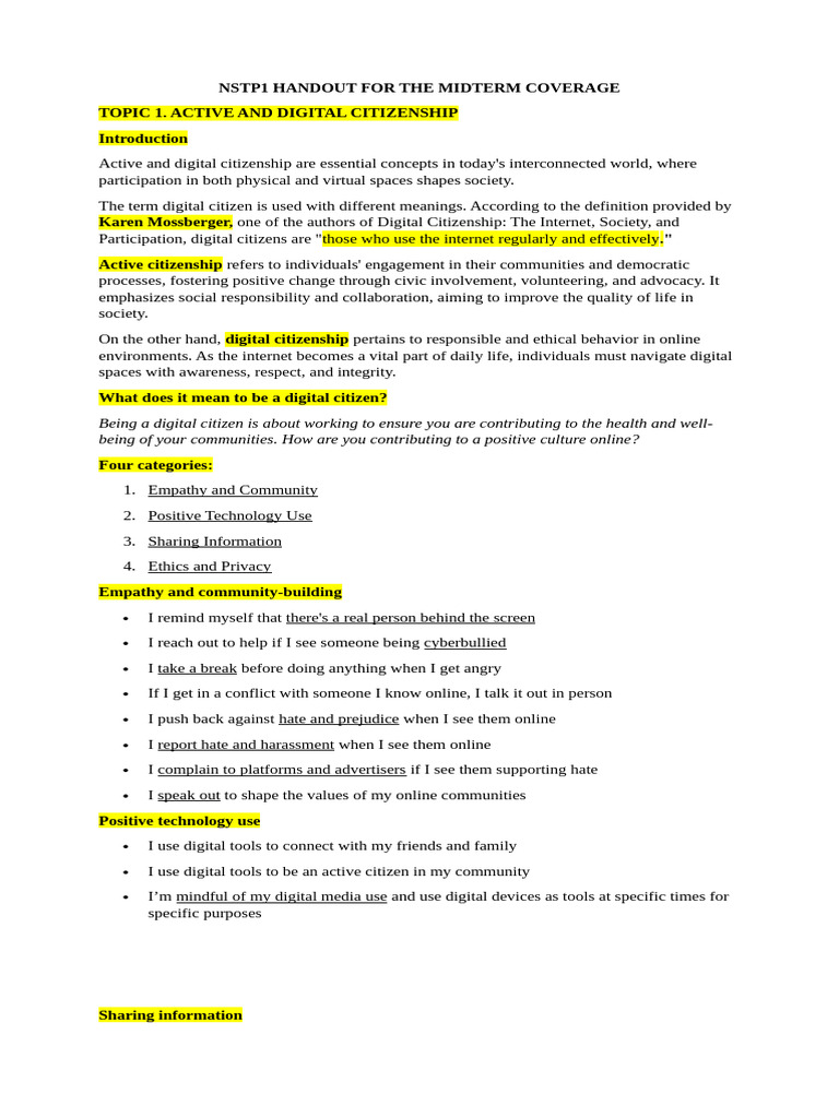 NSTP1 Handout For The Midterm Coverage 2024 | PDF | Sexual Harassment | Gender