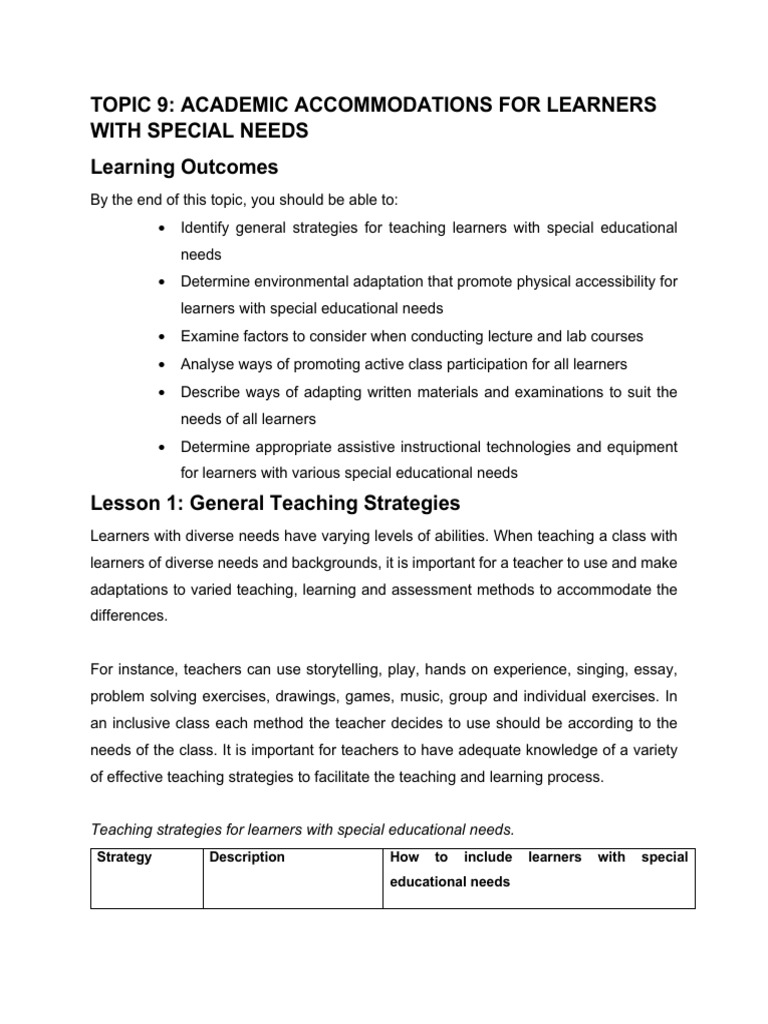 Topic 9 Academic Accommodations For Learners With Sen | PDF ...