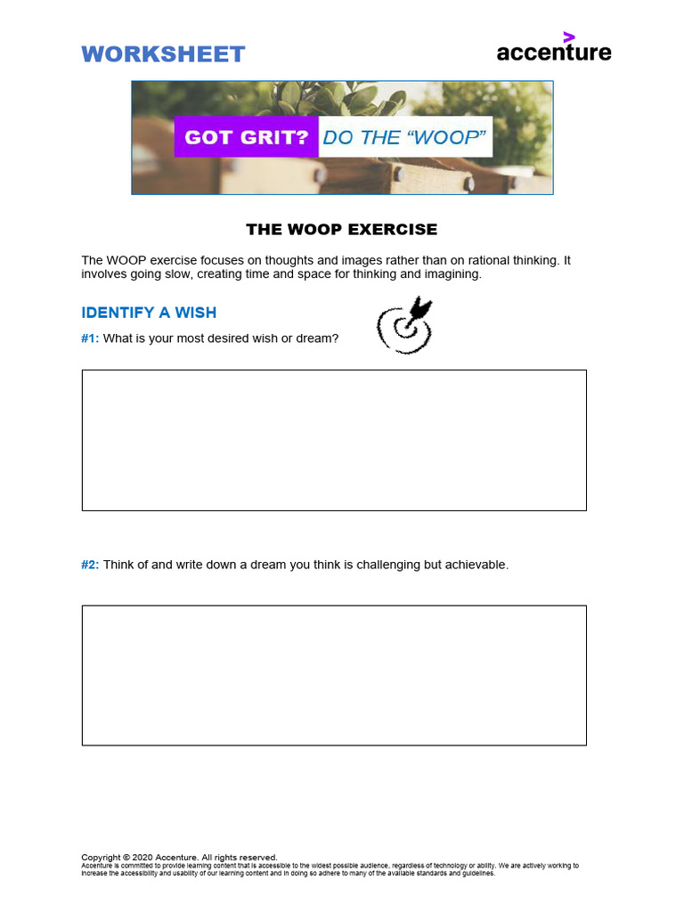 WOOP Exercise Worksheet for Goal Setting | PDF | Thought | Dream
