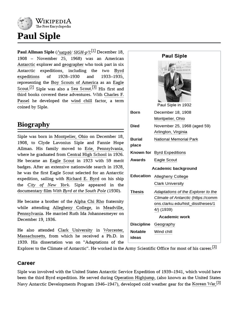 Paul Siple | PDF | Polar Regions Of The Earth | Antarctica