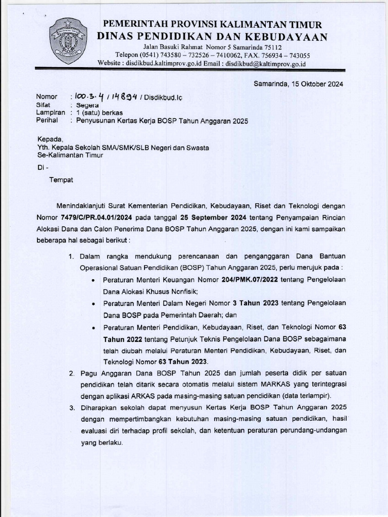 Edaran Penyusuna BOSP Tahun 2025 | PDF