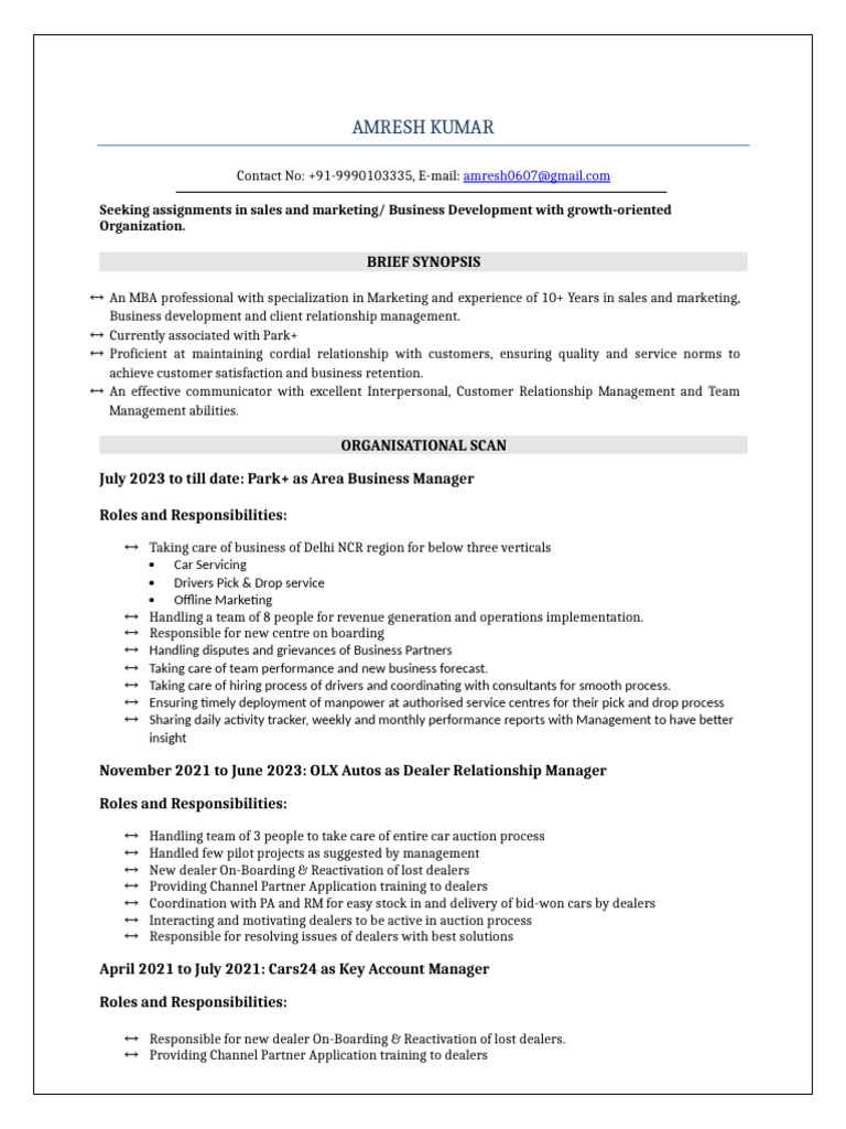 Amresh Kumar - 8 LPA - Delhi | PDF | Marketing | Sales