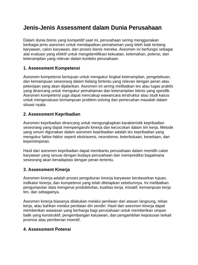 Jenis-jenis asessment di perusahaan | PDF