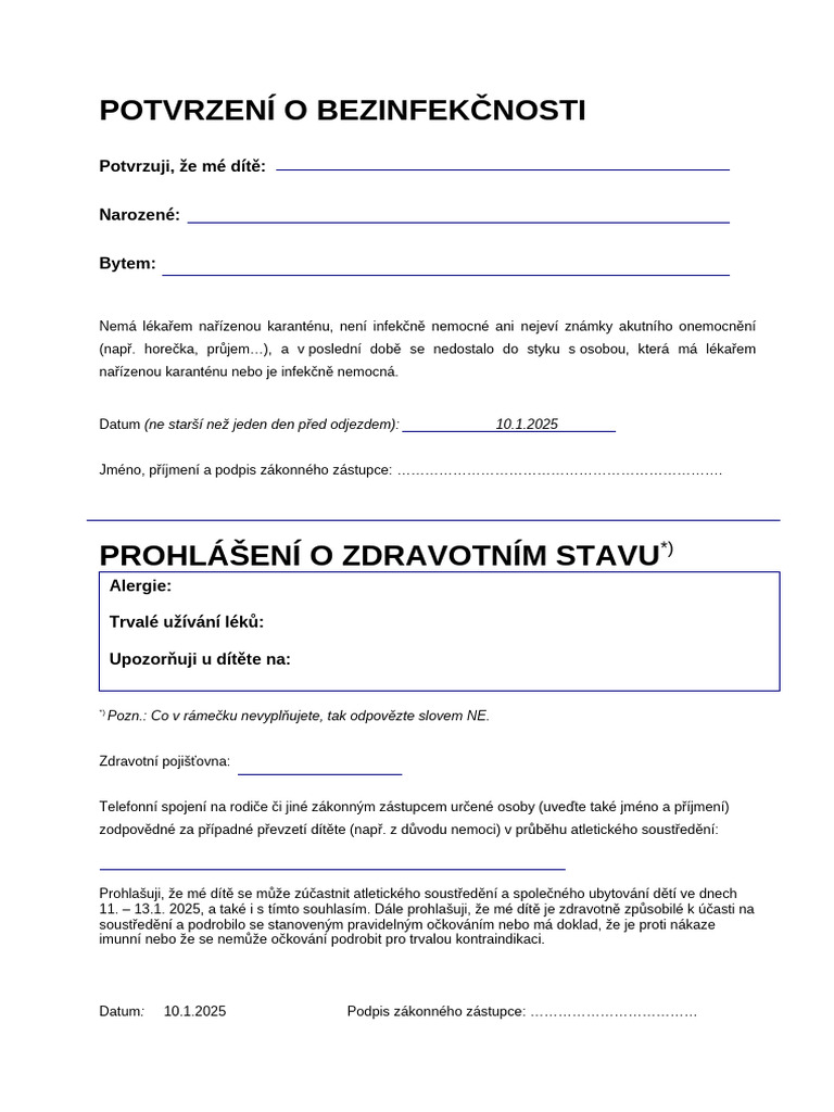 Potvrzeni o Bezinfekcnosti | PDF
