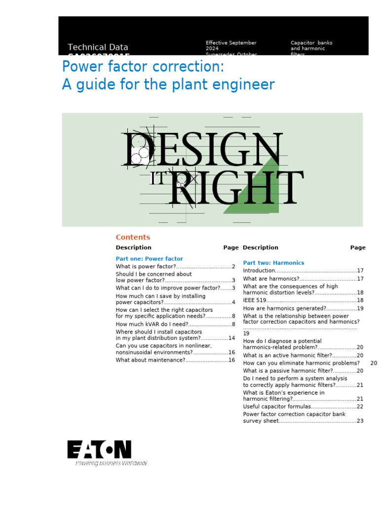 Eaton PFC Guide Plant Engineer SA02607001E | PDF | Capacitor | Ac Power