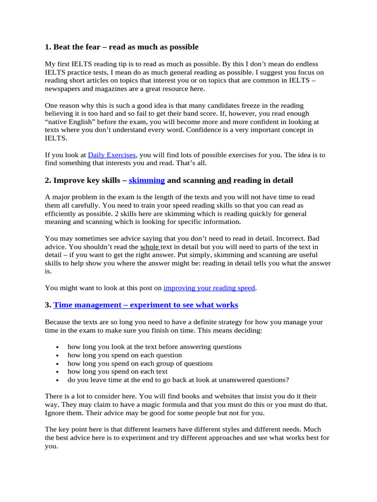 Ielts Reading Tips Pdf Speed Reading Human Communication