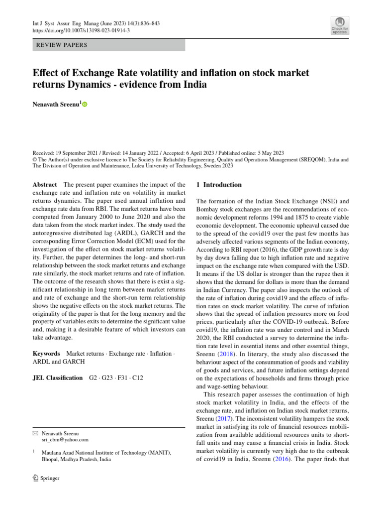 Effect of Exchange Rate Volatility and Inflation On Stock Market ...
