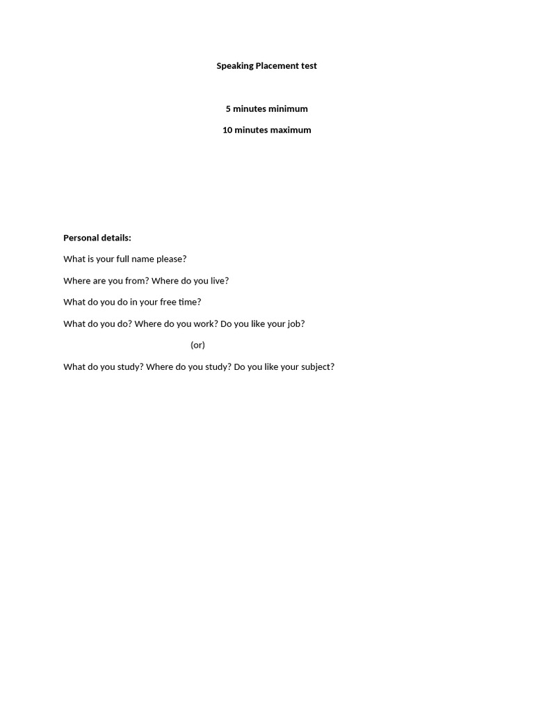 Speaking Placement test KOUCH ADULTES | PDF | Science | Psychology