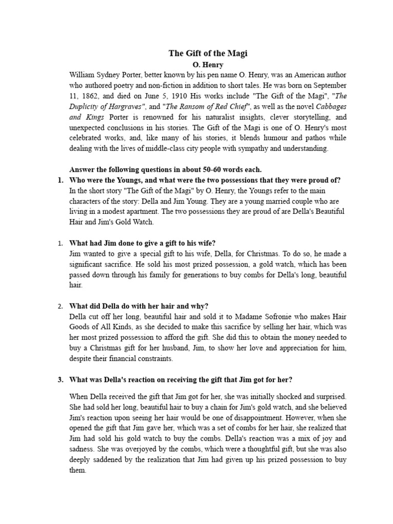 The Gift of The Magi Material | PDF | O. Henry | Love