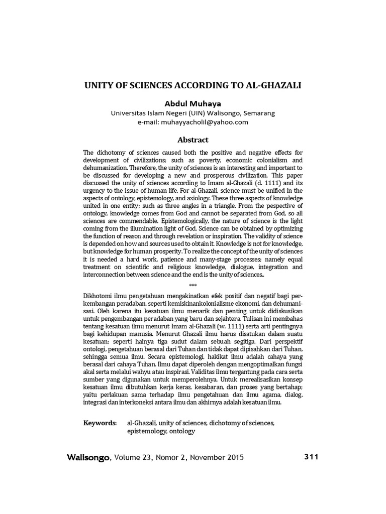 Unity of Sciences According To Al Ghazali 3nhiznlh9o | PDF | Existence ...
