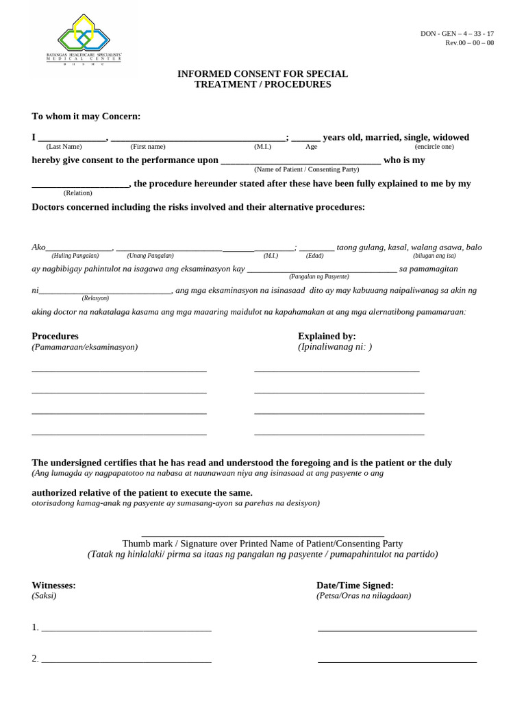 33 SPECIAL PROCEDURE CONSENT | PDF