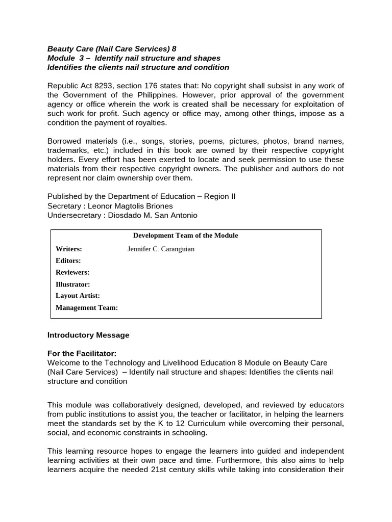 Jennifer - Nail Care Services LO3.-Nail Structure & Shapes | PDF | Nail ...