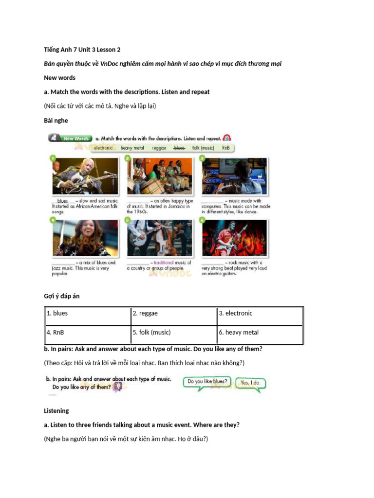 Tiếng Anh 7 Unit 3 Lesson 2 | PDF
