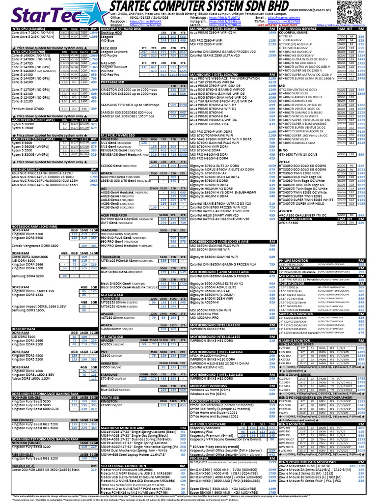 Startec Pricelist 16.01.2025 | PDF | Computer Architecture | Computer ...