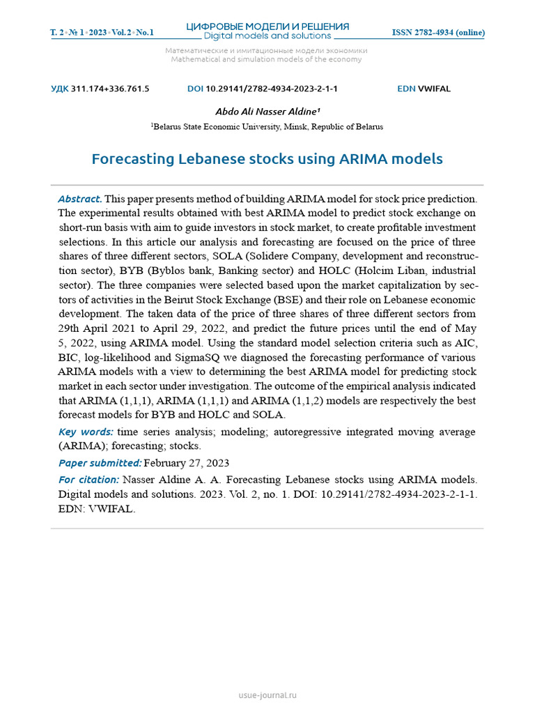 Forecasting Lebanese Stocks Using Arima Models | PDF | Autoregressive ...