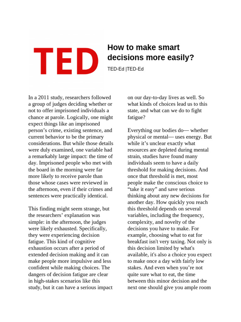 How To Make Smart Decisions More Easily | PDF