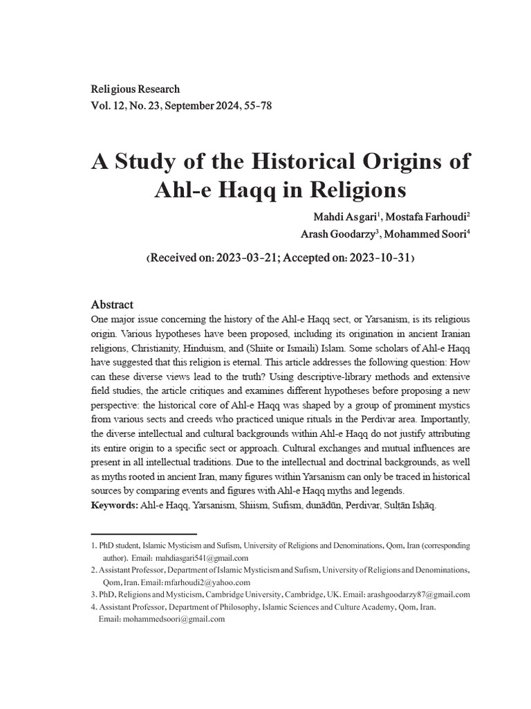 A Study of The Historical Origins of - Ahl-E Haqq in Religions | PDF