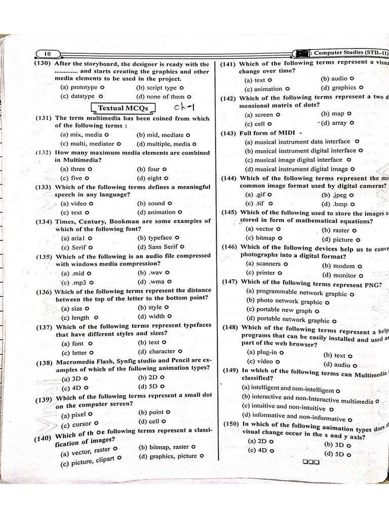 Std-11 Sci- Commerce Chapter 1,2 Textual MCQ | PDF