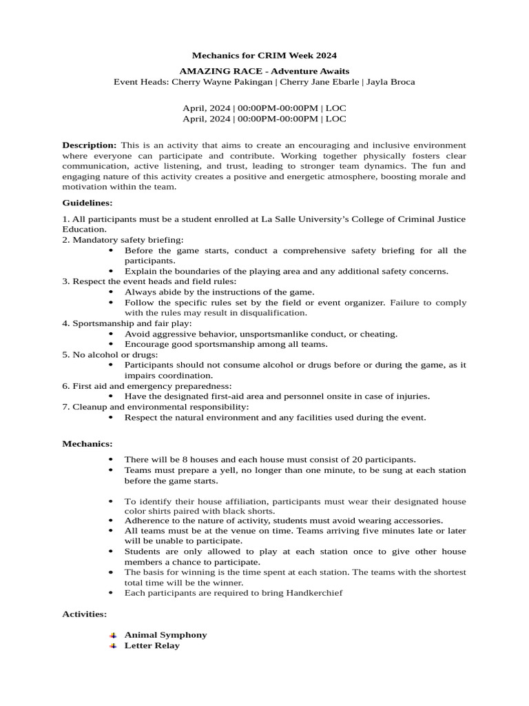 CRIM Week 2024 Amazing Race Mechanics | PDF