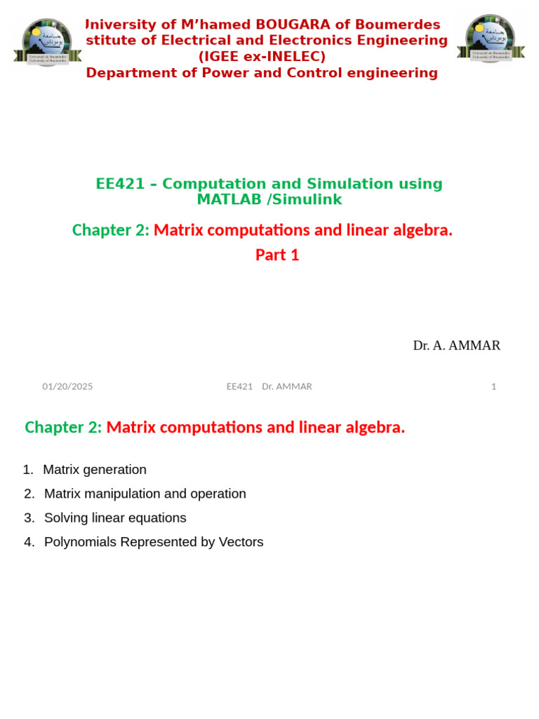 Chap#2 Matrix and Linear Algerbra Part1 | PDF | Matrix (Mathematics) | Matlab