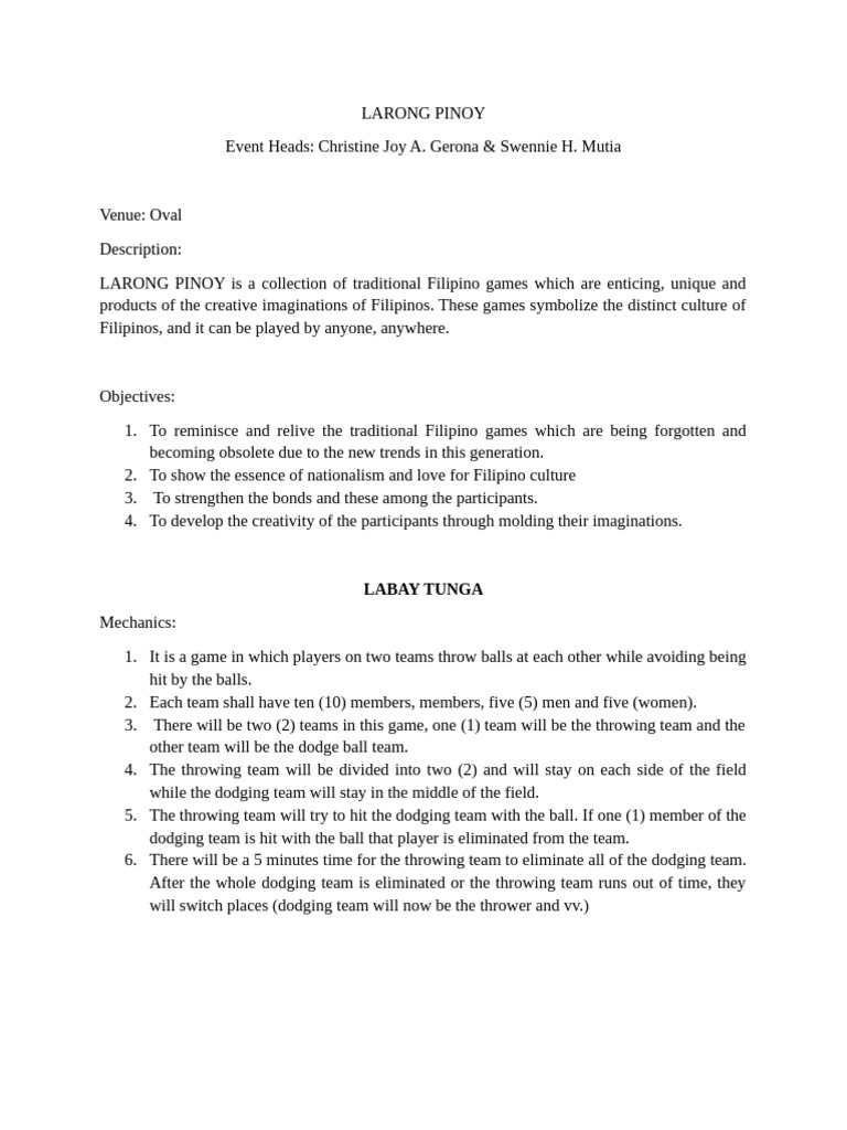 Labay Tunga Patintero Mechanics (2.0) | PDF | Team Sports | Ball Games