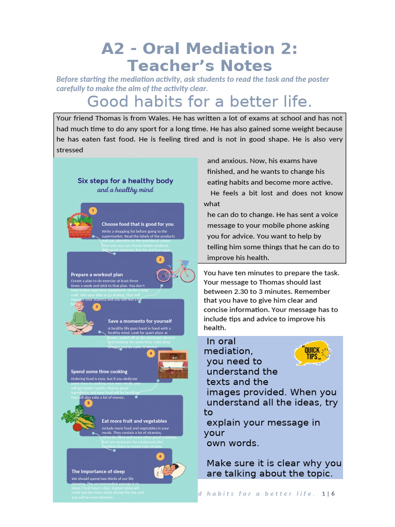 2 3 GOOD HABITS FOR A BETTER LIFE OralMediation TeachersNotes | PDF ...
