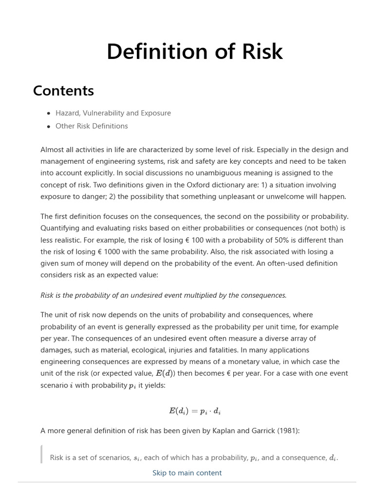 Understanding Risk and Its Definitions | PDF | Risk | Hazards