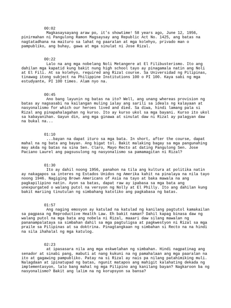 Ang Republic Act 1425 o Ang Rizal Law (Batas Rizal) | PDF