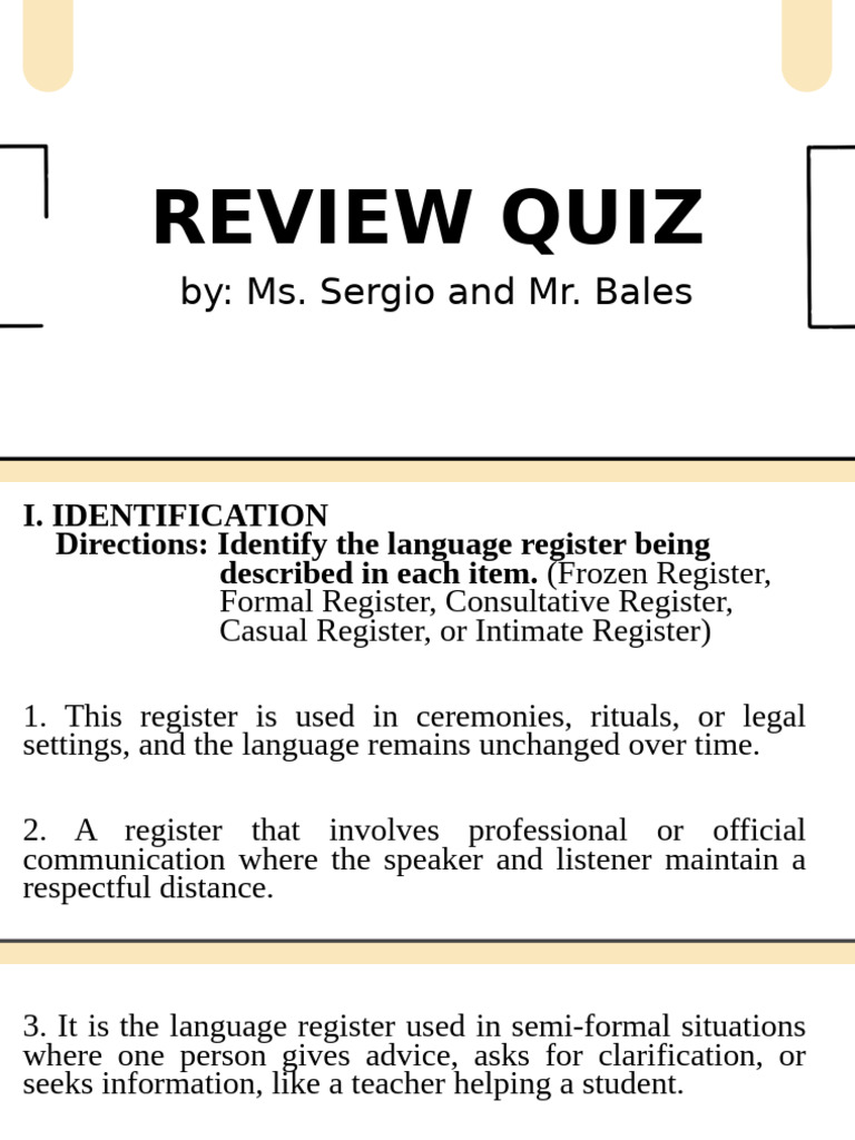 PPT- Quiz Review | PDF | Verb | Linguistic Typology