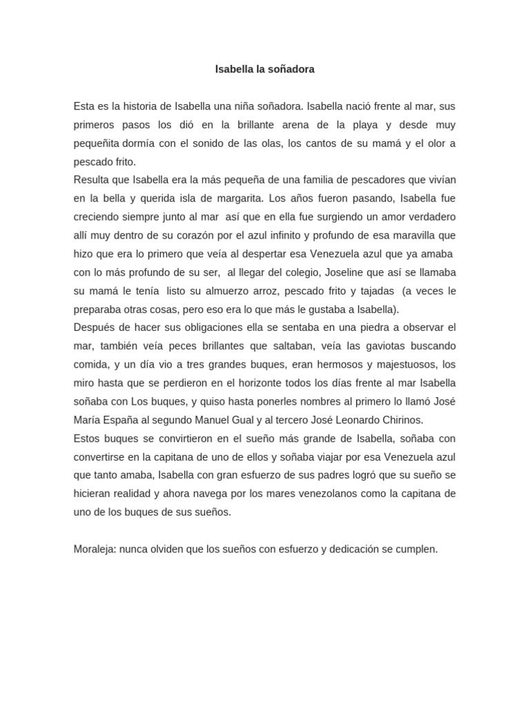 Cuento Isabella La Soñadora | PDF