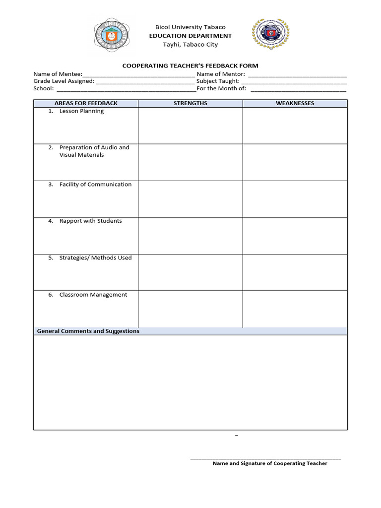 Teacher Feedback Form | PDF