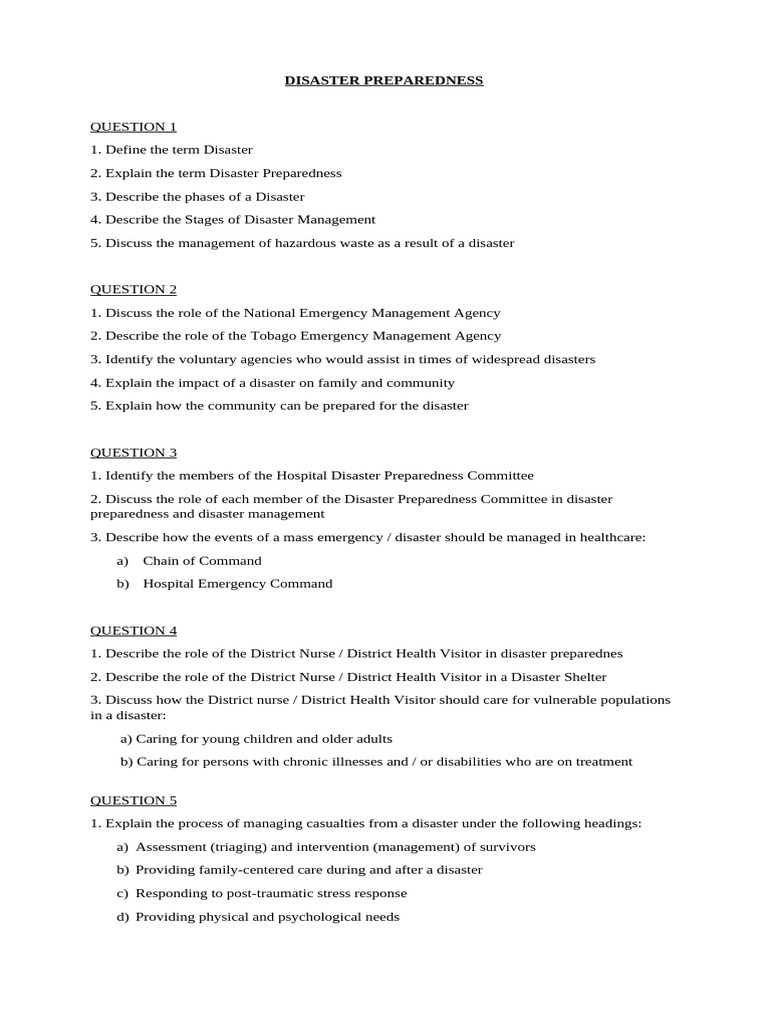 Disaster Preparedness Questions - Group Assignment - 202510 | PDF ...