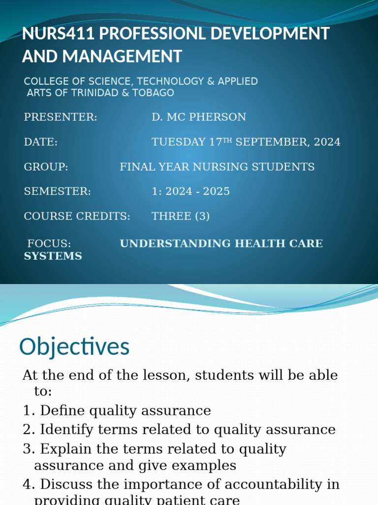 NURS411 Quality Assurance Lecture 2 | PDF | Cost–Benefit Analysis | Nursing