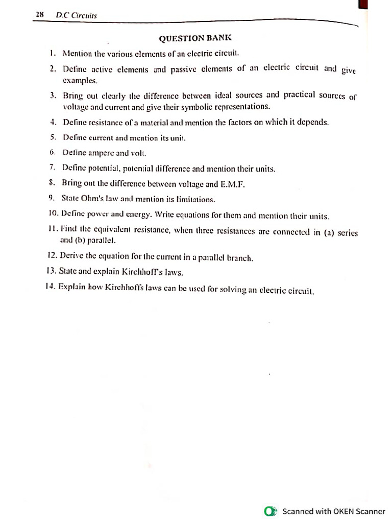 DC Circuit Question Bank | PDF
