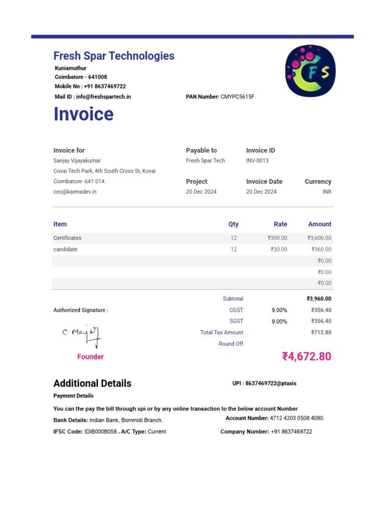 Fresh Spar Tech Invoice - Invoice | PDF