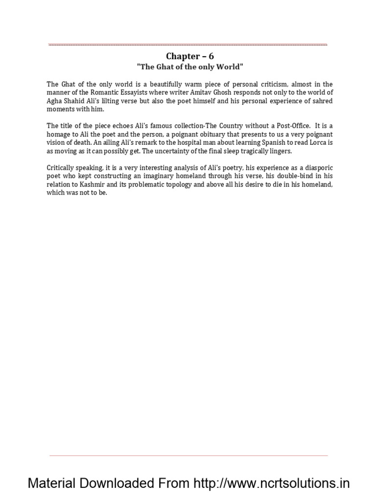 11 English Keynotes Snapshot ch06 The Ghat of The Only World | PDF