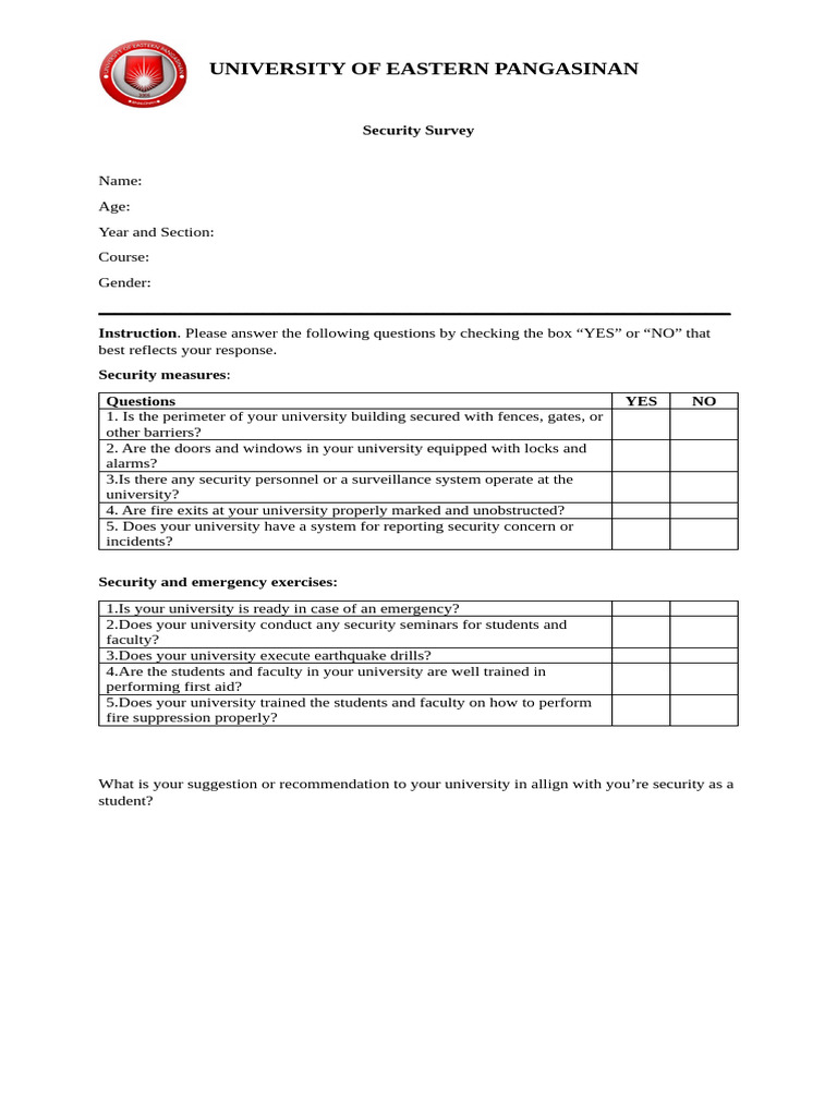 University Security Survey Questionnaire | PDF