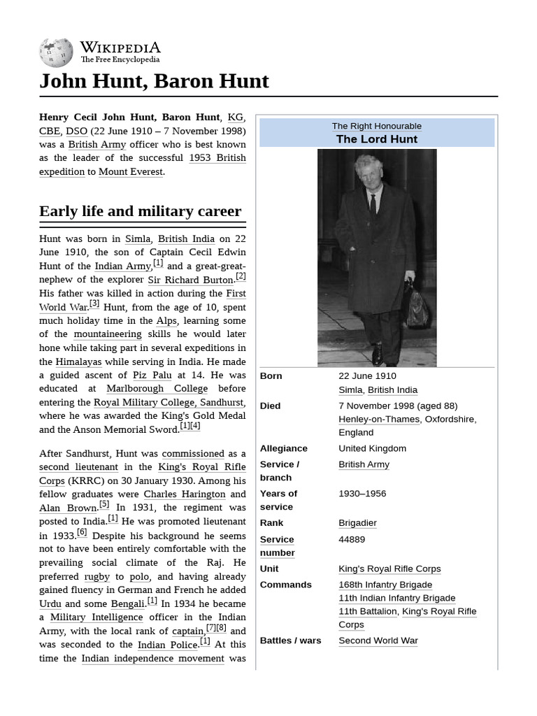 John Hunt: Everest Expedition Leader | PDF | Military