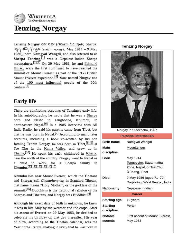 Tenzing_Norgay | PDF | Mountaineering | Mountain Climbers