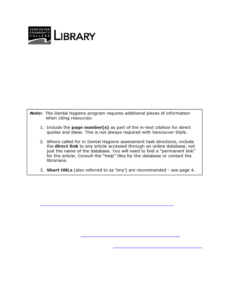 Vancouver Style Guide | PDF | Publishing